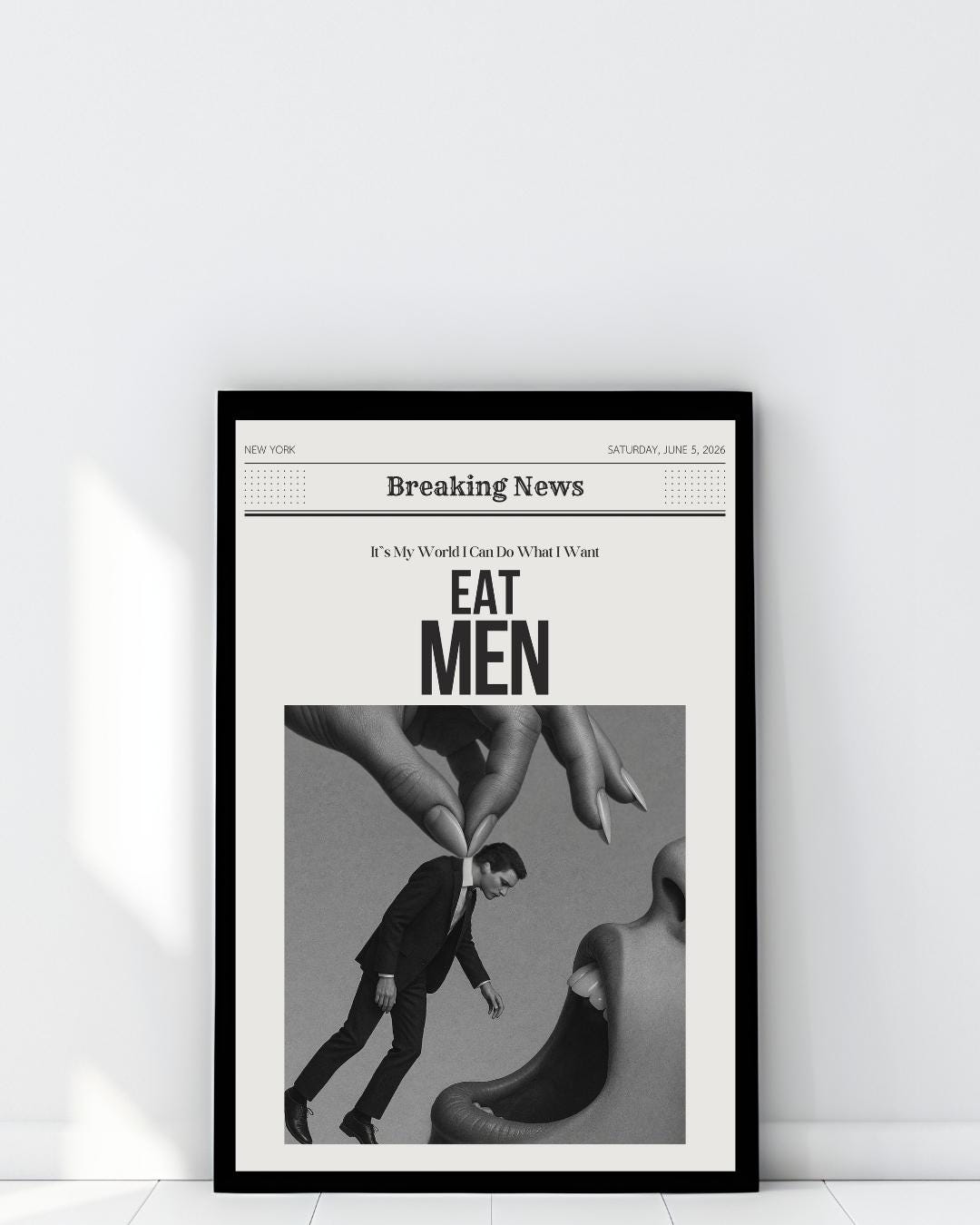 Black and White "eat Men" Poster, Retro Newspaper Poster, Sassy Digital ...