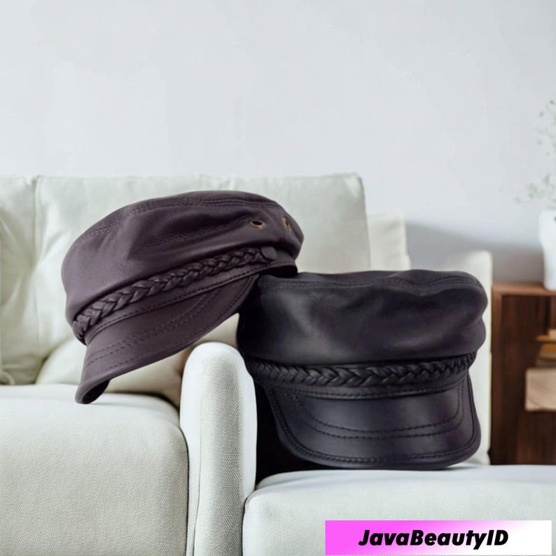 Men's Real Leather Sailor Cap, Genuine Leather Fiddler Cap, Sailor Hat ...