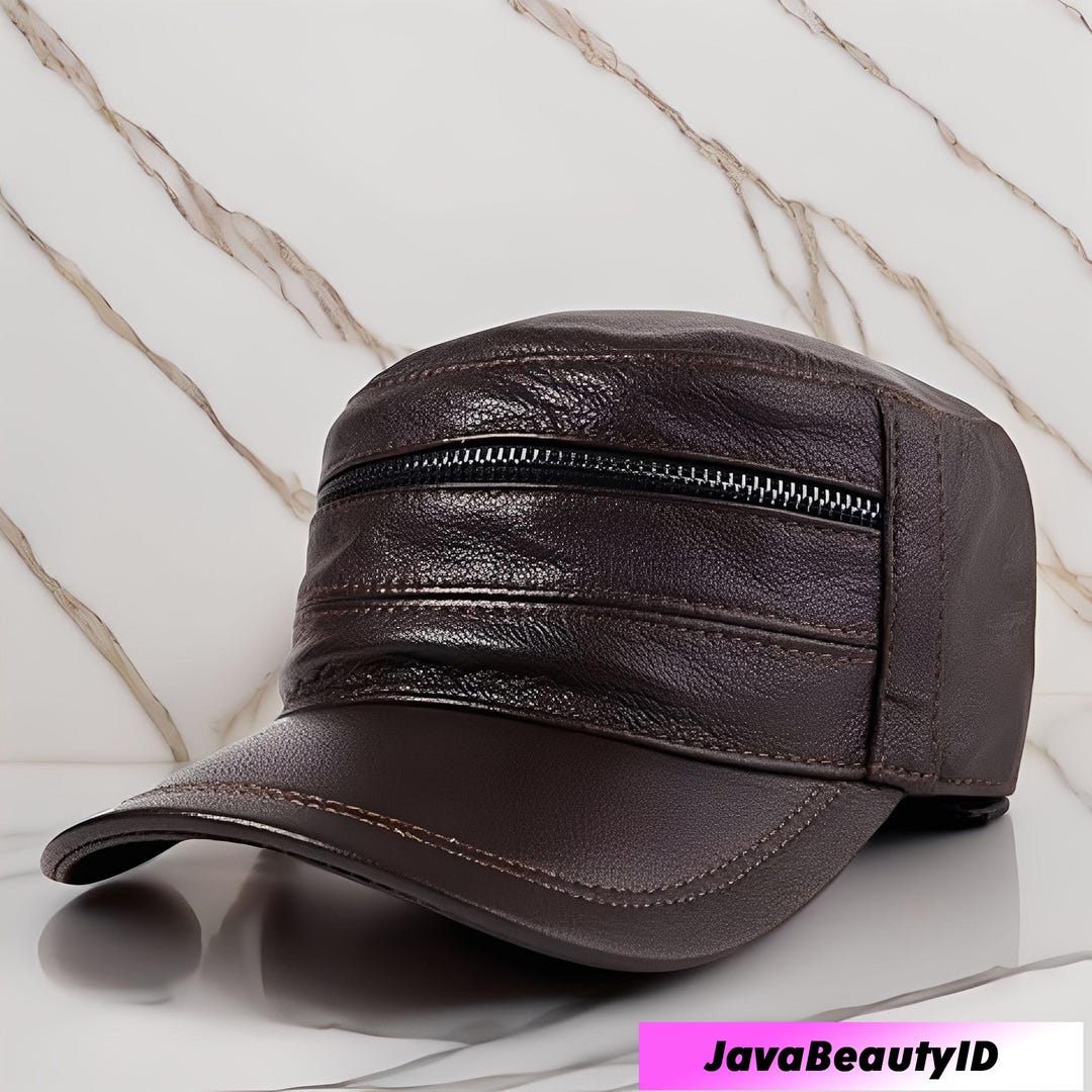 Men's Genuine Leather Cap, Secret Zipper Pocket, Unique Cuban Cap ...