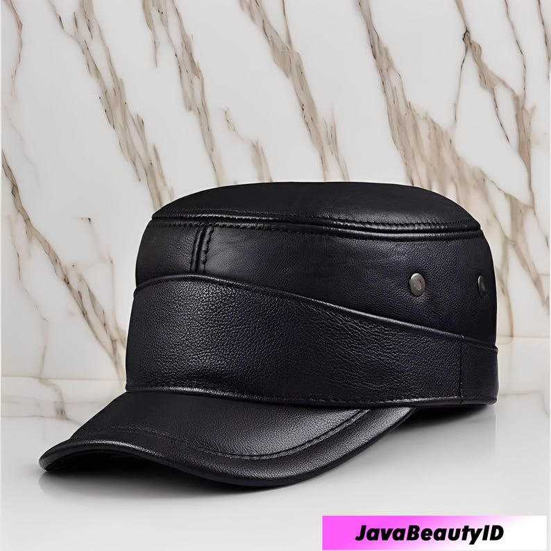 Men's Real Leather Unique Cap, Lambskin Military Style Hat, Simple ...