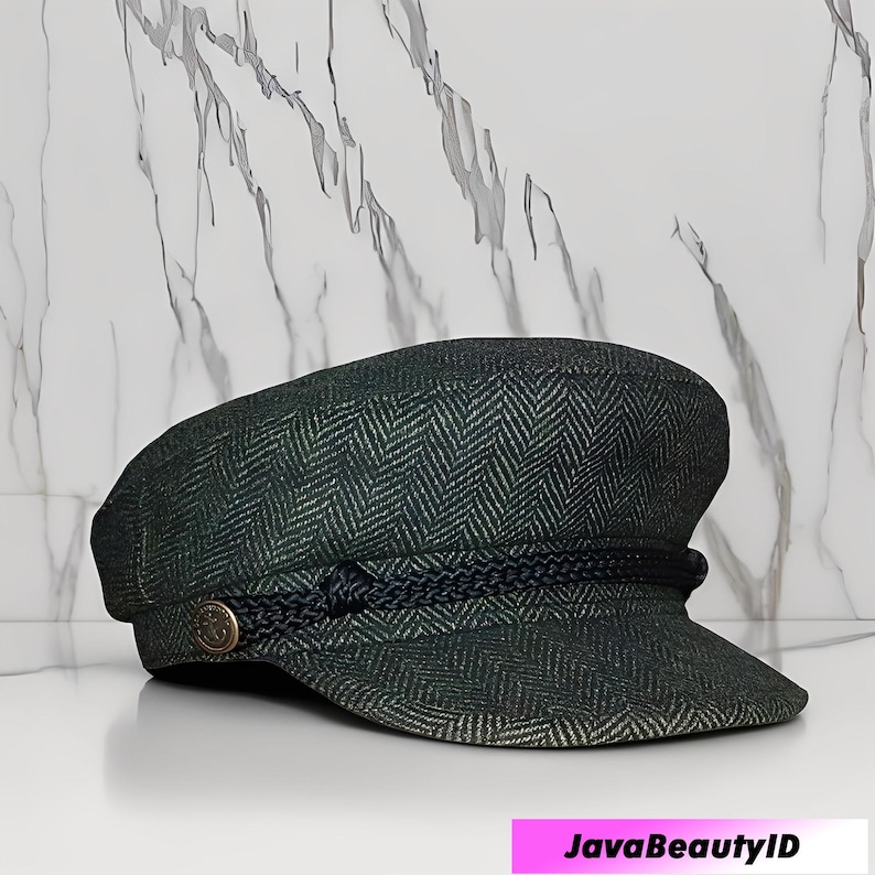 Dark Grey Herringbone Fiddler Cap, Wool Tweed Sailor Hat, Classic Greek ...