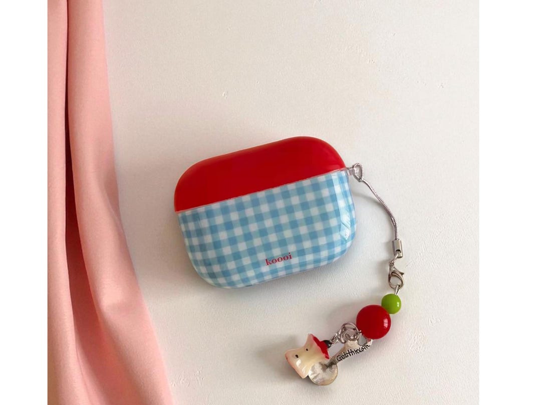 Gingham AirPod Case With Apple Charm, Cute Earphone Case, for AirPod 1 ...