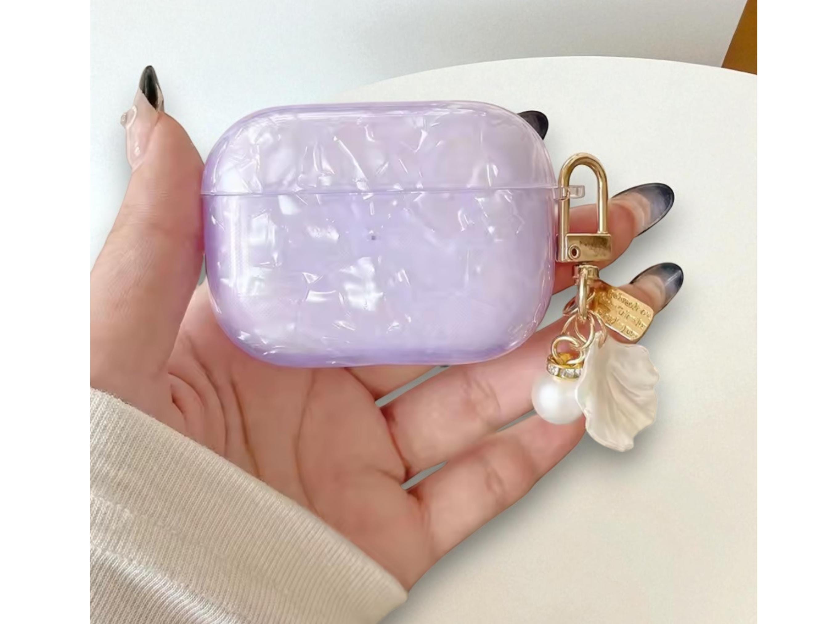 Purple AirPod Case, Pearl Earphone Case, Silicone Case for AirPod 1 2 3 ...