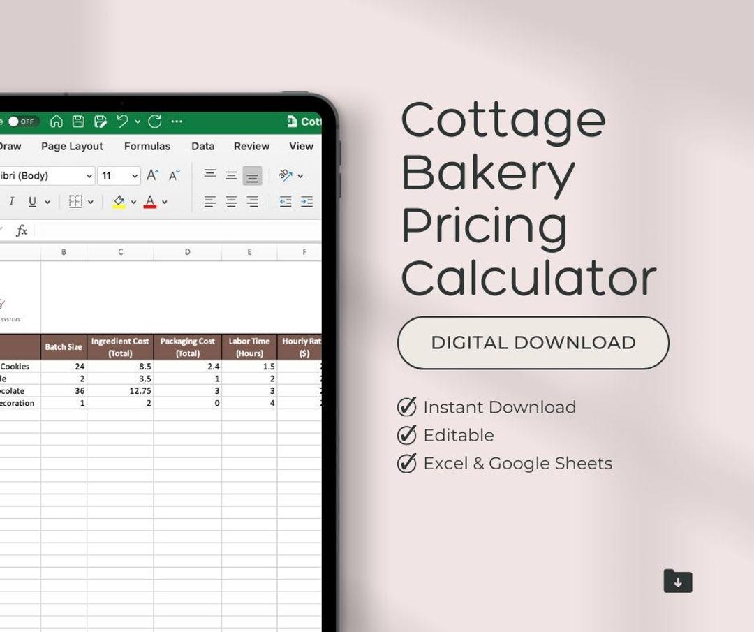 Cottage Bakery Pricing Kit (digital Download, Spreadsheet, and PDF ...