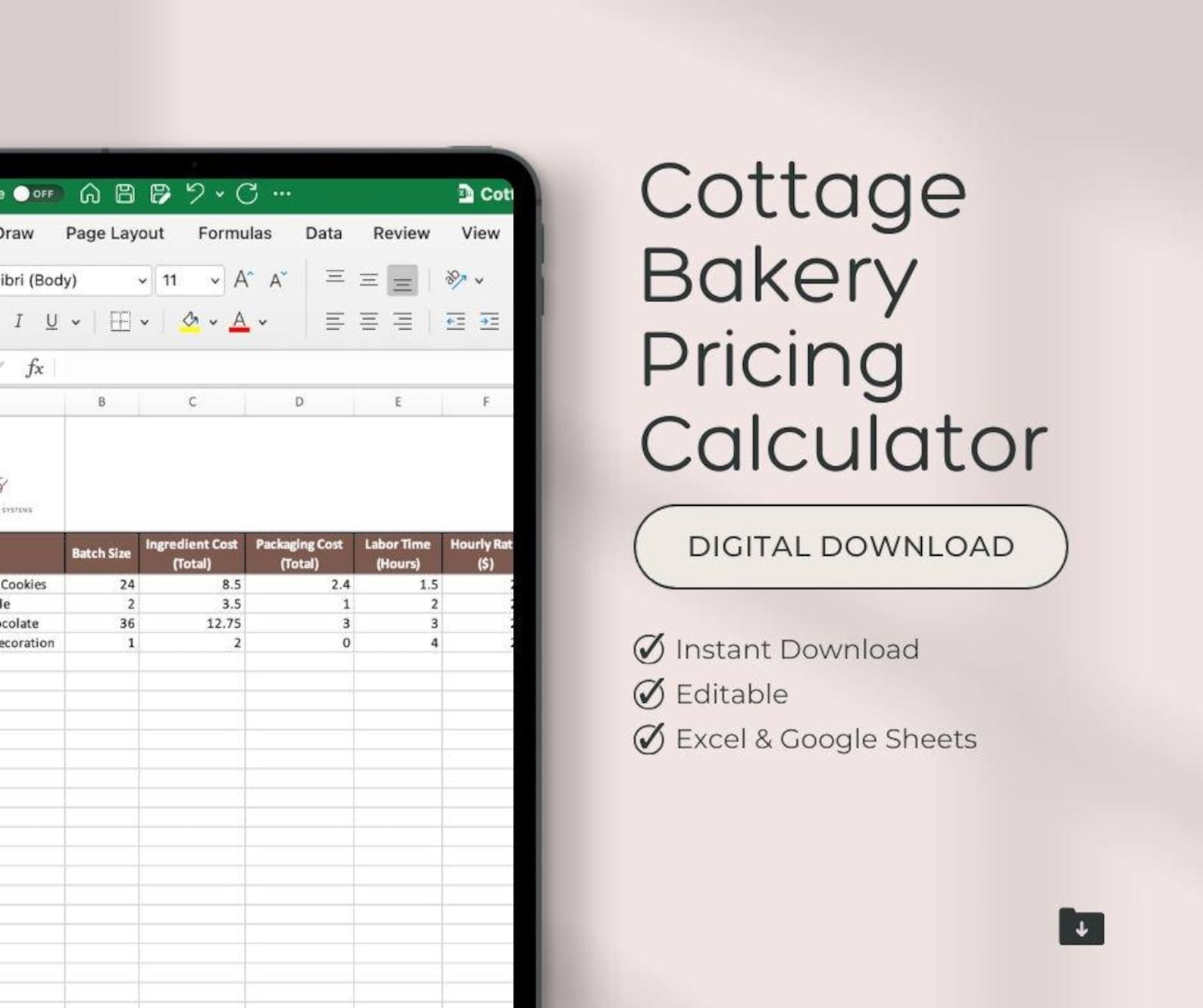 Cottage Bakery Pricing Kit (digital Download, Spreadsheet, and PDF ...
