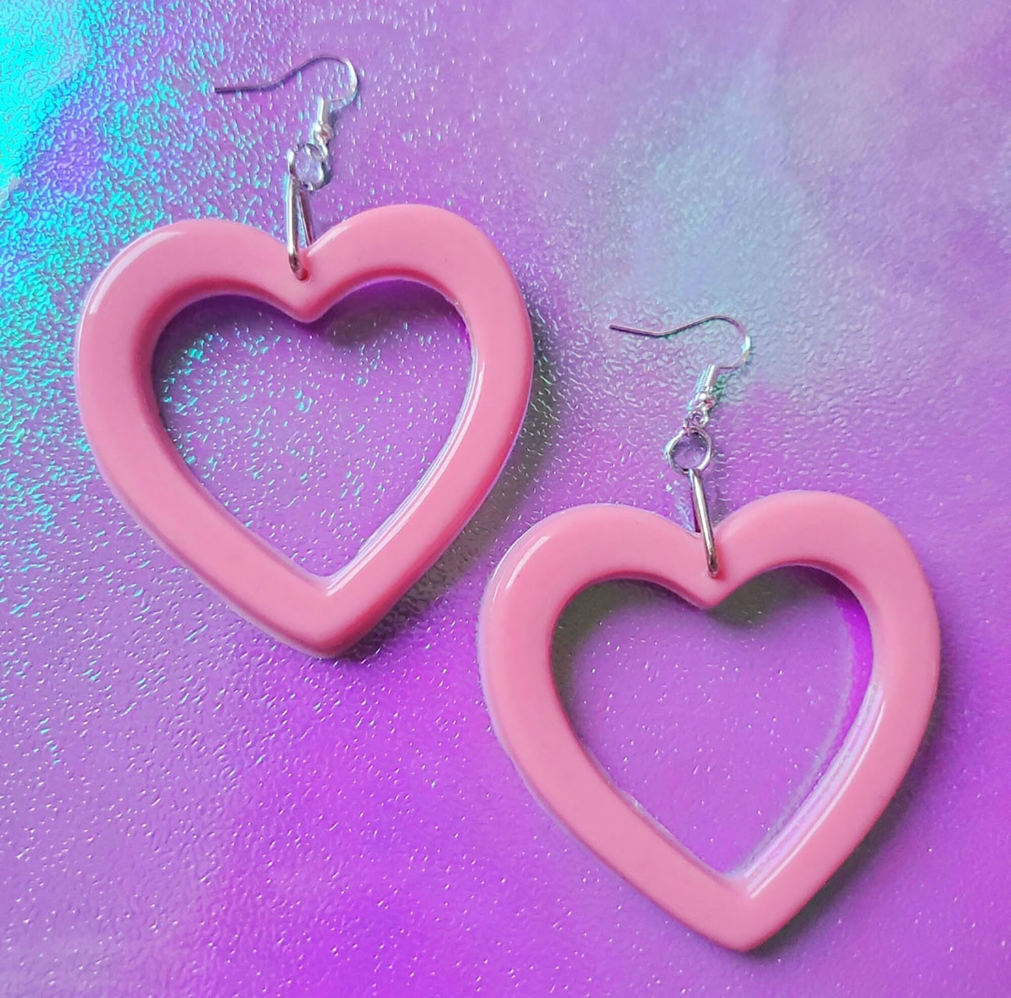 Big Heart Earrings / Cute Pink Earrings / Statement Earrings / - Etsy