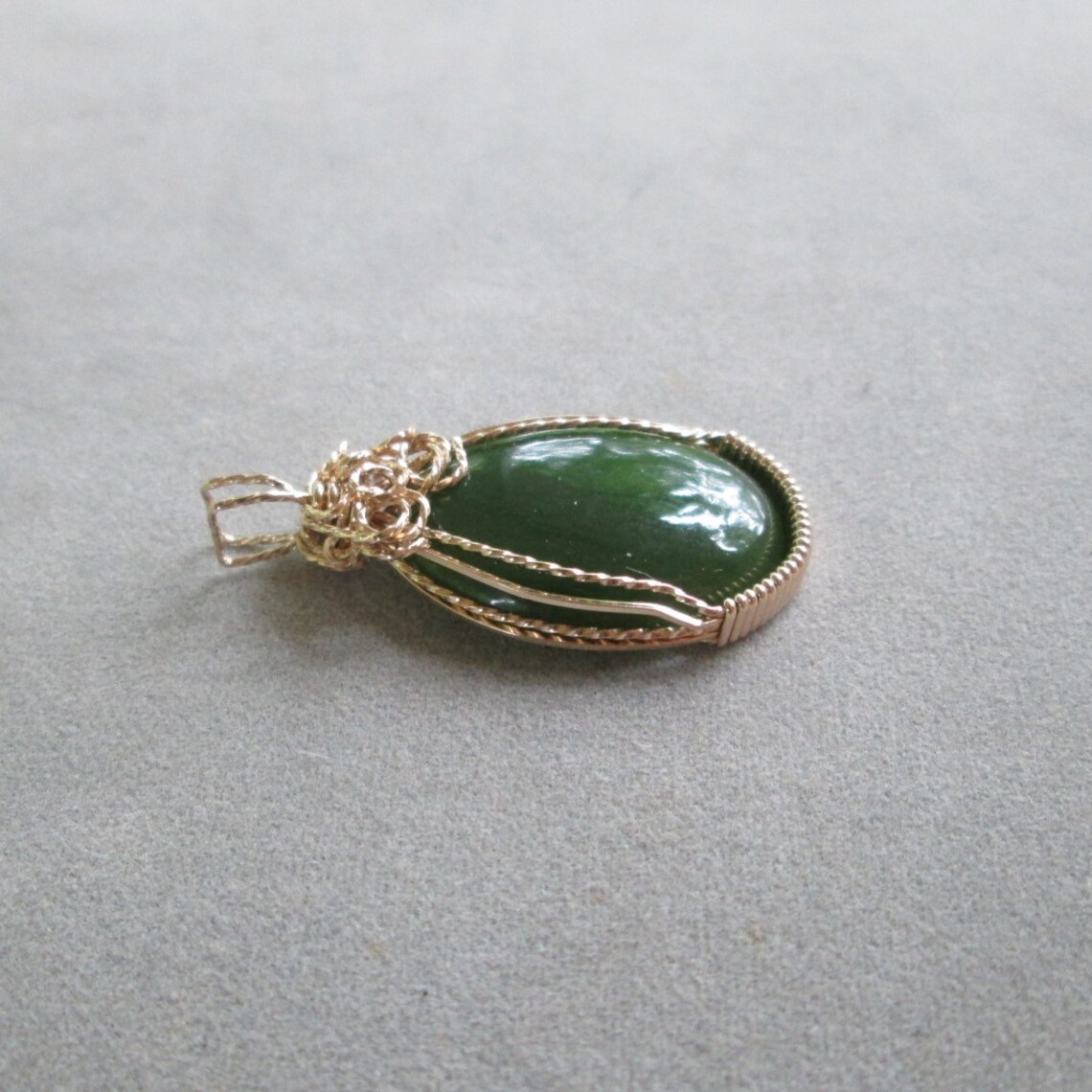 Jade Pendant Green Oval Stone Wrapped in 14K Gold-filled Wire - Etsy