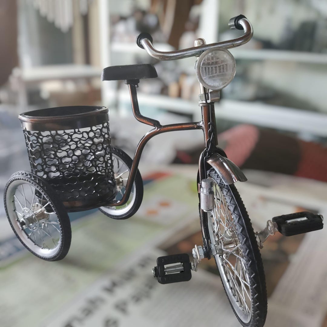 Miniature Metal Tricycle With Basket Decor | Handmade Scrap Metal Art ...