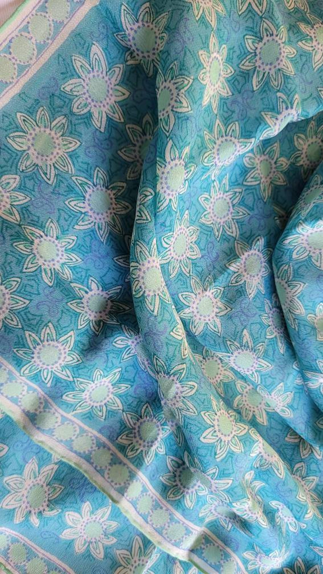 Vintage Vera Ladybug Scarf Aqua Blue Daisies - Etsy