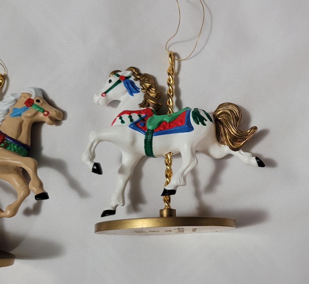 2 Carousel Horse Hallmark Christmas Ornaments Snow Ginger Vintage 1989 ...