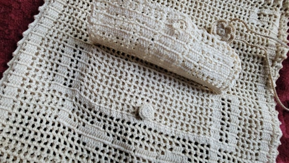 Vintage Victorian Reticule Crochet purse bag drawstr… - Gem