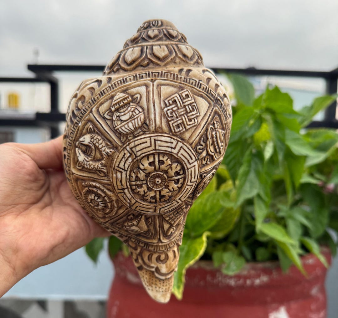 Hand Carved Auspicious Conch | Free Prayer Flag - Etsy