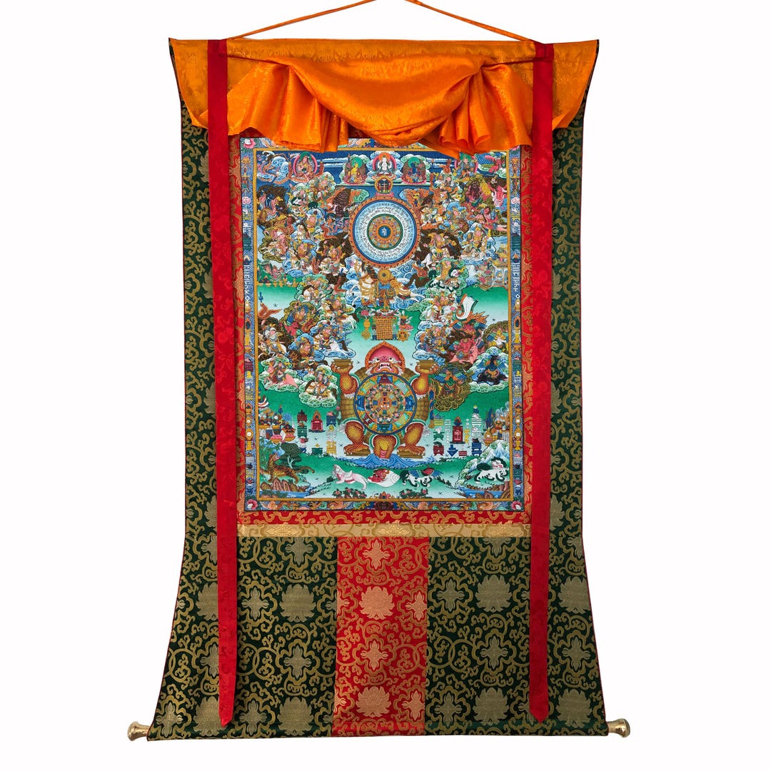 Silk Brocade Mounted Sipa Khorlo, Buddhist Calendar Thangka - Etsy