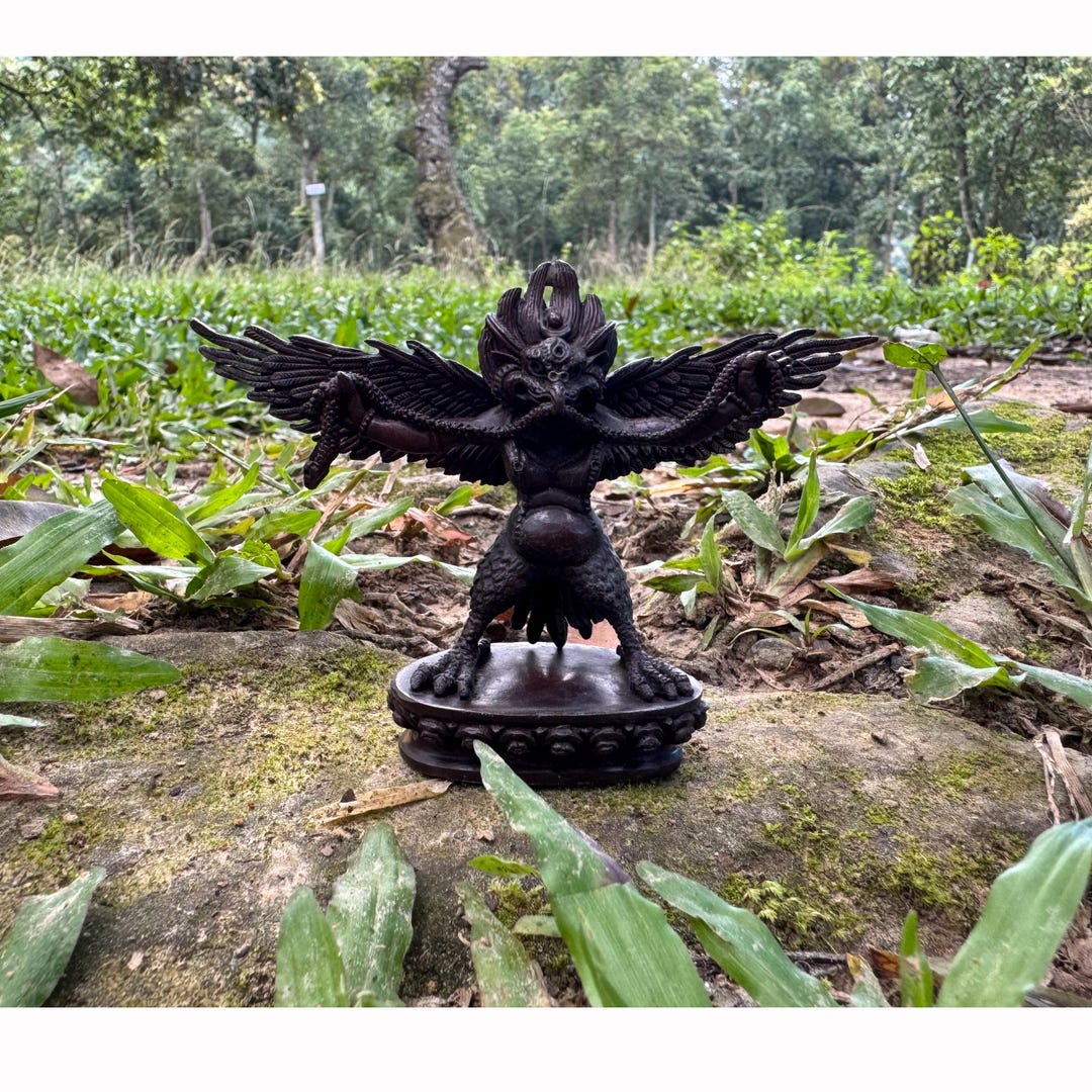 Oxidized Copper Garuda Statue With Silver Leaf Accents - Free Prayer ...