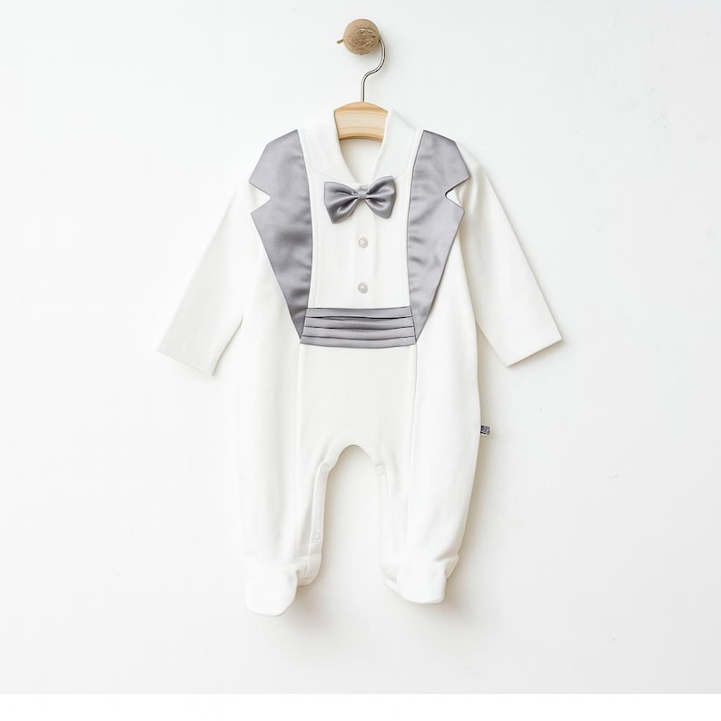 Baby Boy Tuxedo Romper: Soft Cotton Formal Outfit With Bow Tie - Etsy