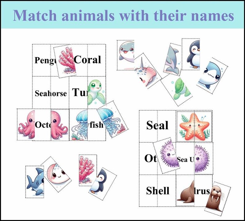 42 Sea Animals Matching Game for Kids, Interactive Matching, Naming ...