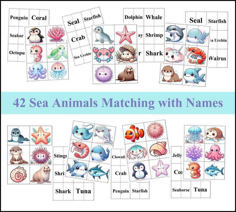 42 Sea Animals Matching Game for Kids, Interactive Matching, Naming ...