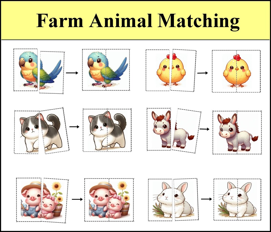 42 Farm Animals Matching Game for Kids, Interactive Matching, Naming ...
