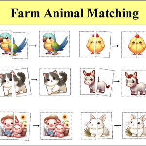 42 Farm Animals Matching Game for Kids, Interactive Matching, Naming ...