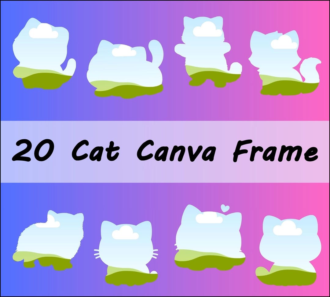 Cat Photo Frame Templates for Canva | 20 Cute Designs (digital Download ...