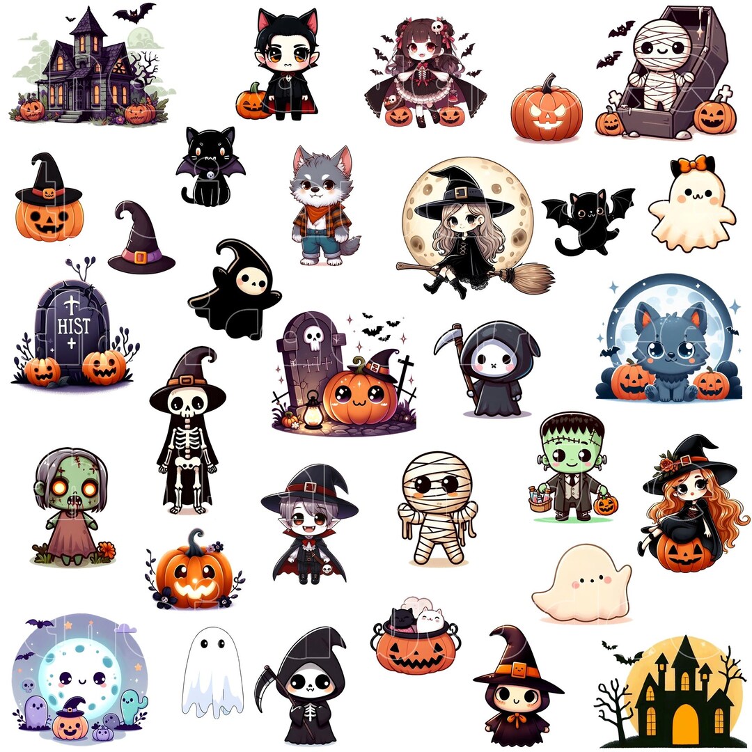 Cute Halloween Clipart, 95 High Quality PNG Clipart Pack, Ghosts ...