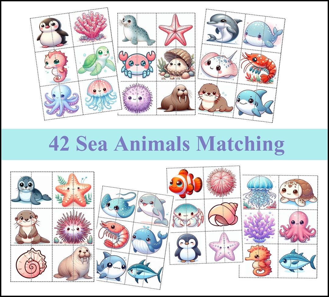 42 Sea Animals Matching Game for Kids, Interactive Matching, Naming ...