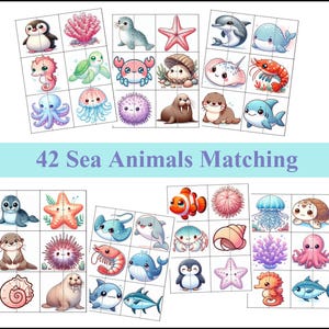 42 Sea Animals Matching Game, Kids Learning Activity (digital Download ...