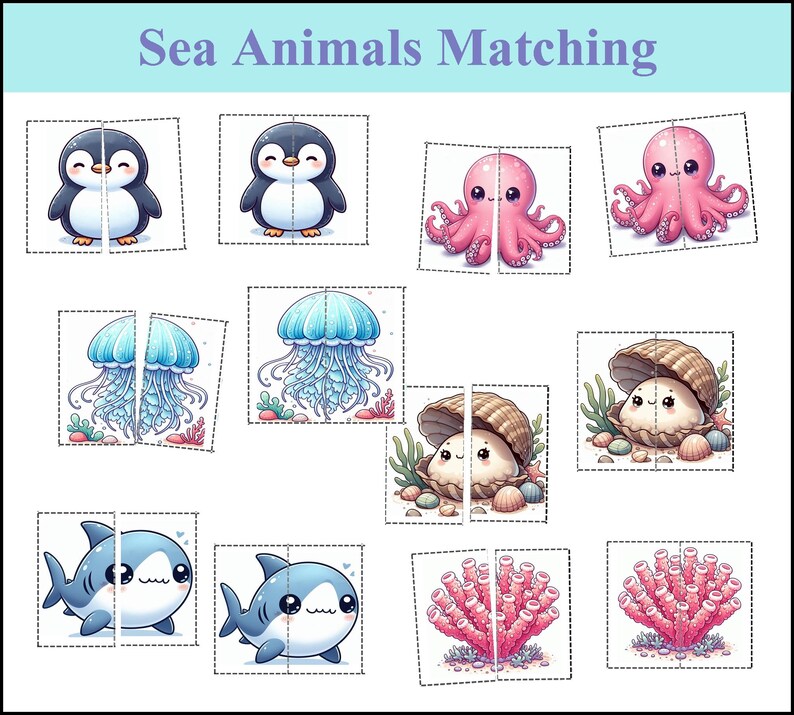 42 Sea Animals Matching Game for Kids, Interactive Matching, Naming ...