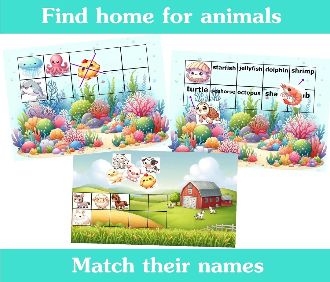 Farm and Sea Animal Matching Game, Animals Habitat, Kids Learning ...