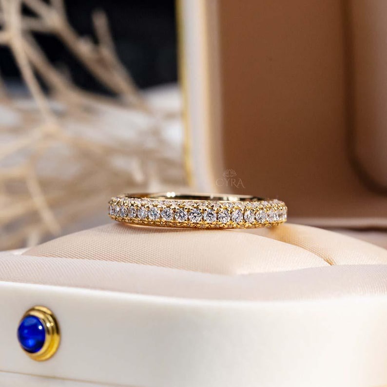 1.50 MM Round Cut Lab Grown Diamond, Half Eternity, Three Sided Pave ...