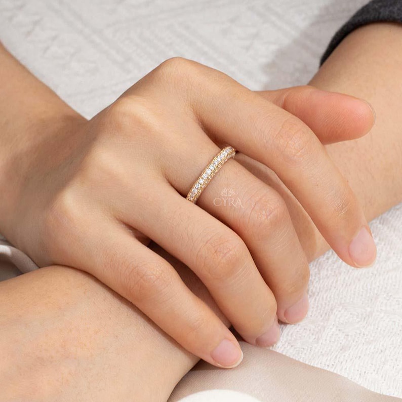 1.50 MM Round Cut Lab Grown Diamond, Half Eternity, Three Sided Pave ...