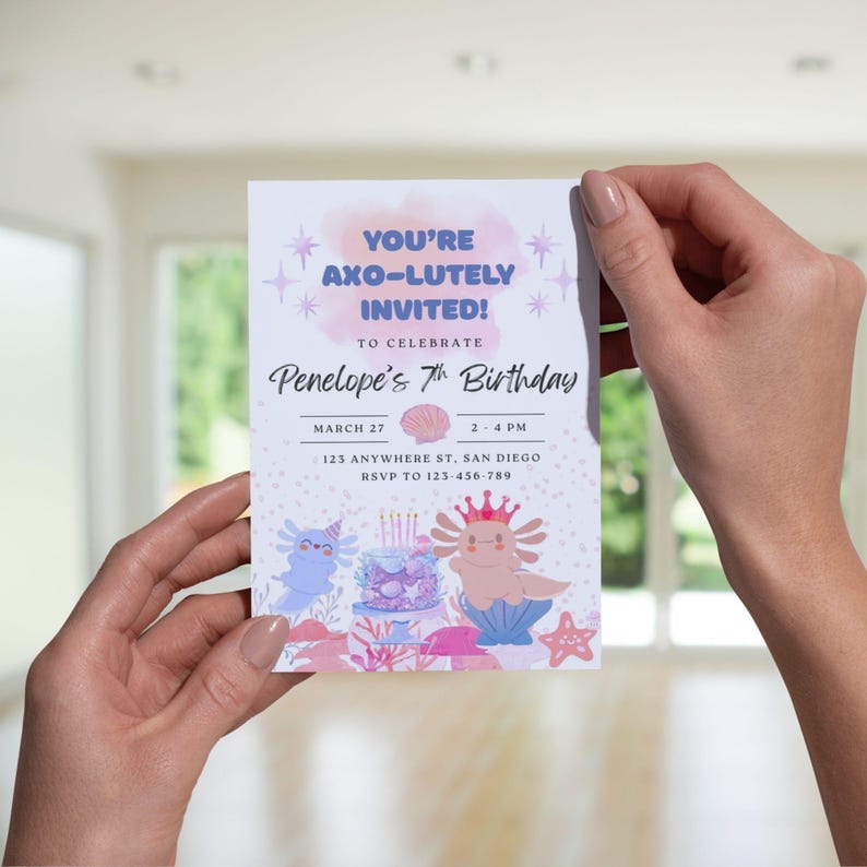 Axolotl Birthday Invitation Template, Axolotl Birthday Invitation ...