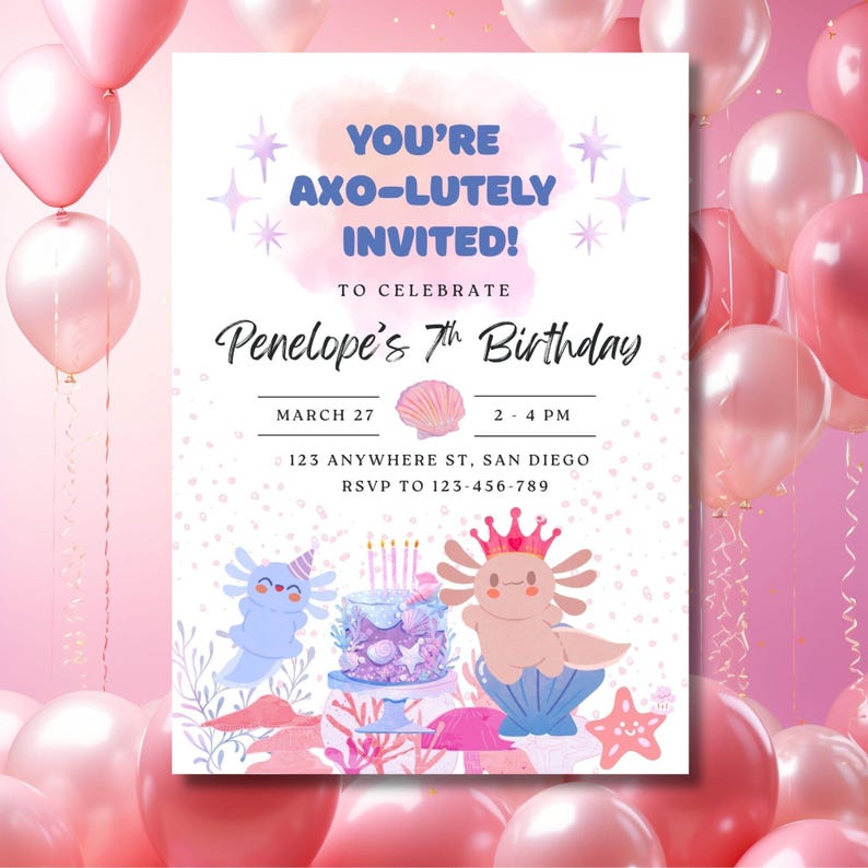 Axolotl Birthday Invitation Template, Axolotl Birthday Invitation ...