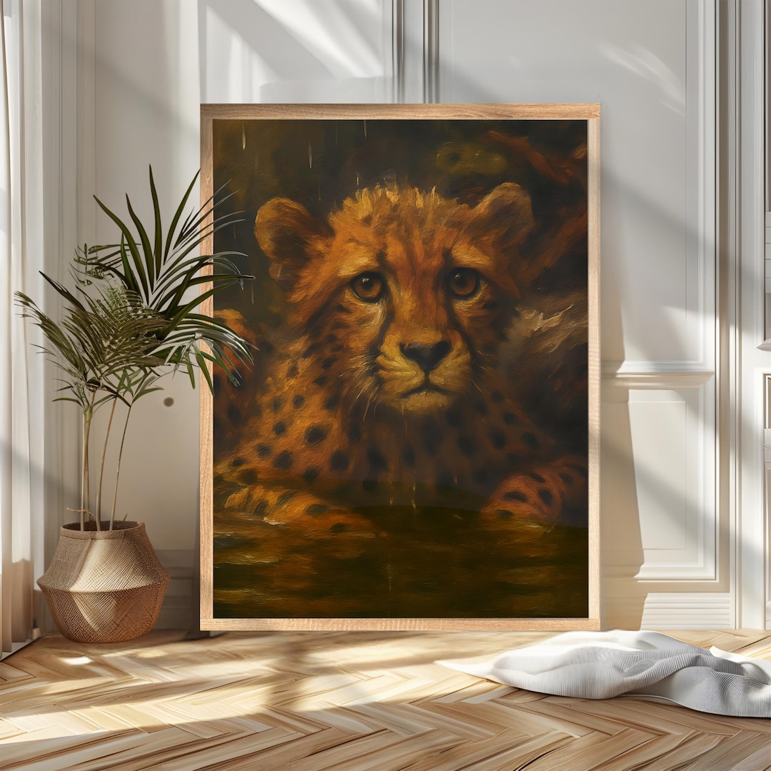 Cheetah in Shallow Water – Digital PNG Print | Oil Painting Style ...