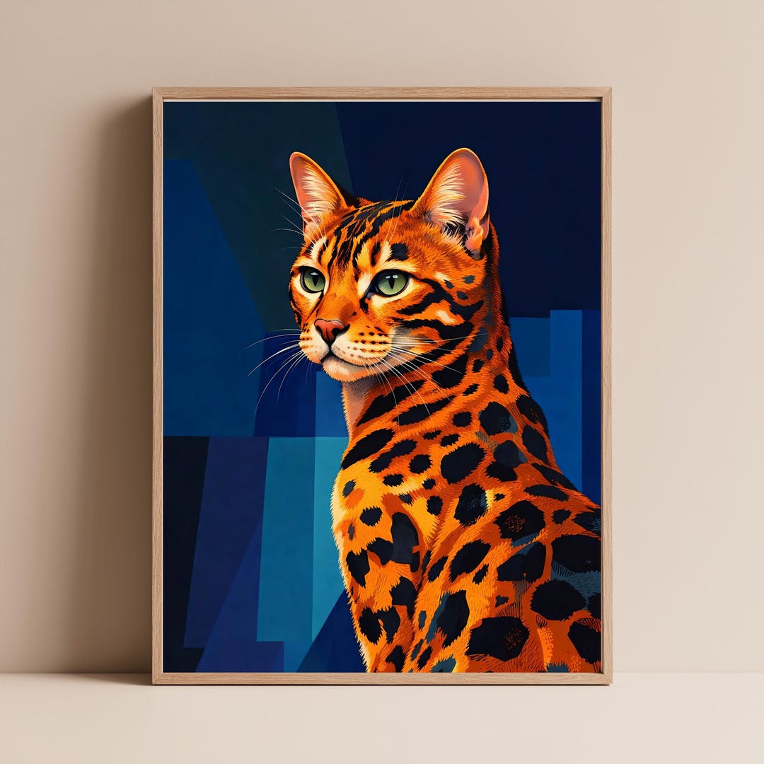 Bengal Cat Geometric Print, WPAP Style Pet Portrait, Modern Animal Art ...