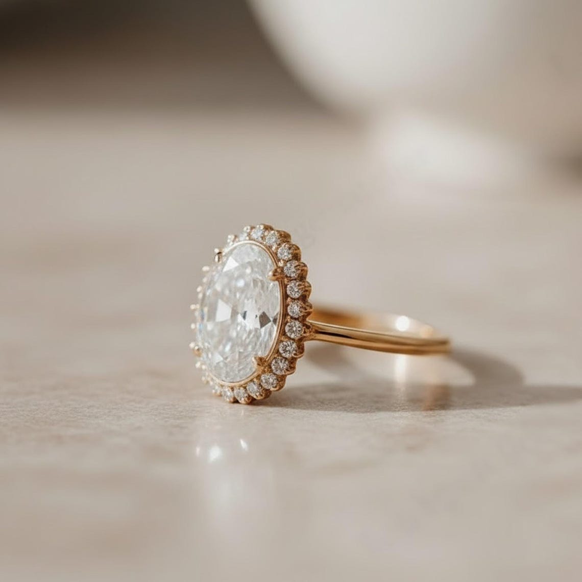 Oval Cut CZ Stone Engagement Ring, Wedding Ring in 925 Silver, Halo ...
