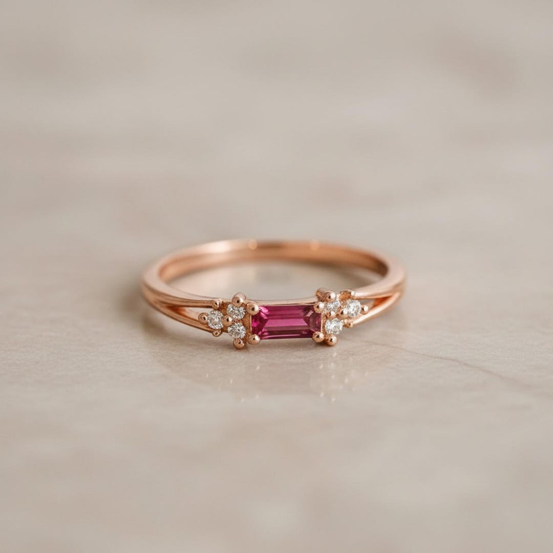 Ruby Dainty Baguette CZ Stone Ring, 925 Silver Minimalist Ring, Simple ...