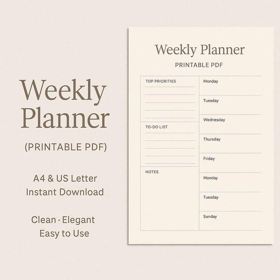 Weekly Planner PDF | Printable Digital Planner | A4 & US Letter ...