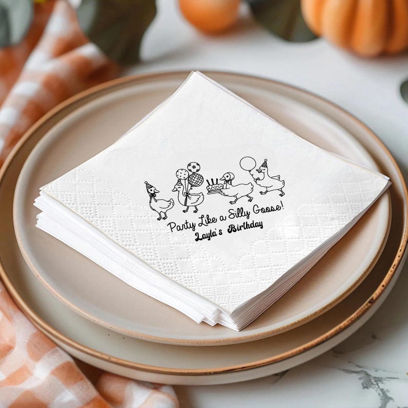 Personalized Silly Goose Party Paper Napkins, Custom Party Funny Animal ...