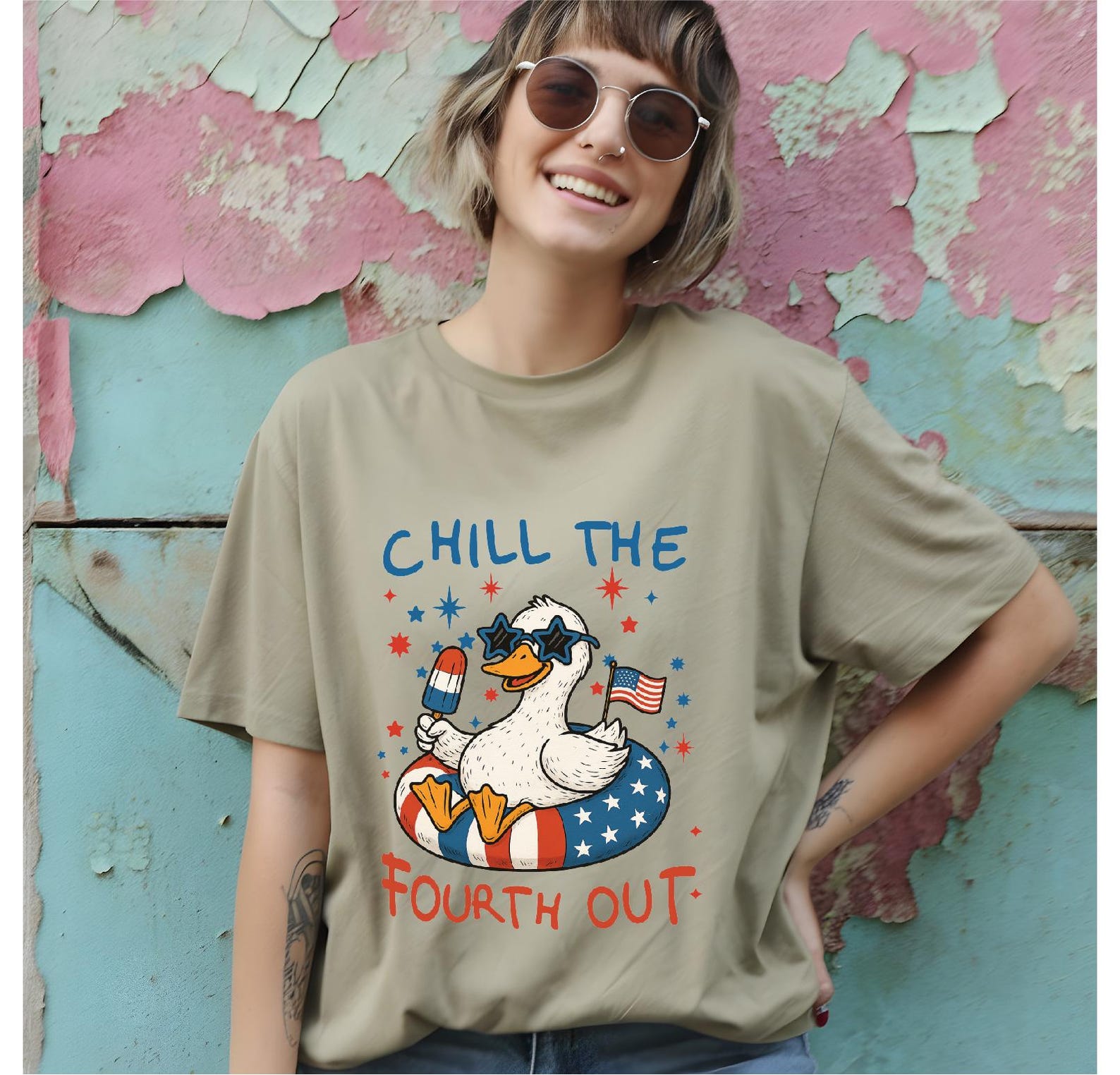 Chill the Fourth Out PNG – Funny Patriotic Goose Sublimation – Retro ...