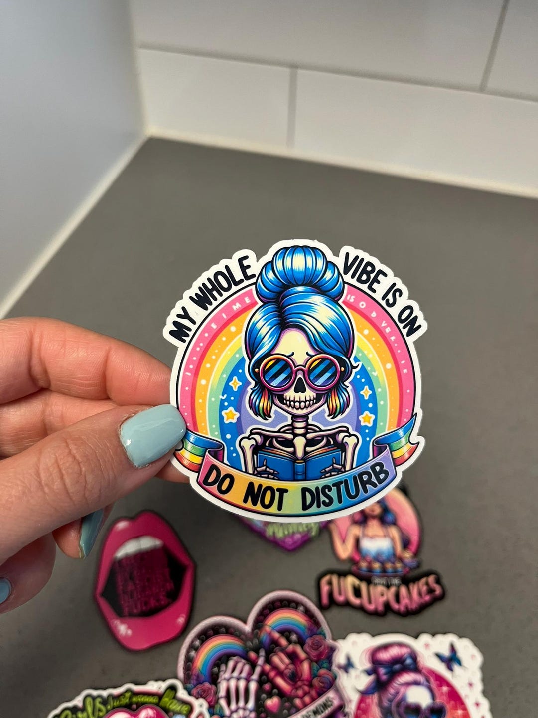 Do Not Disturb Sticker | Rainbow Vibe Skeleton Vinyl Decal | Waterproof ...
