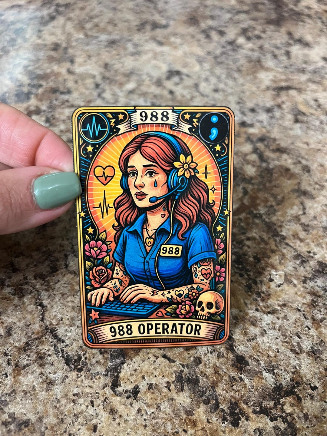 988 Operator Tarot Card Sticker | Mental Health Awareness | Suicide ...