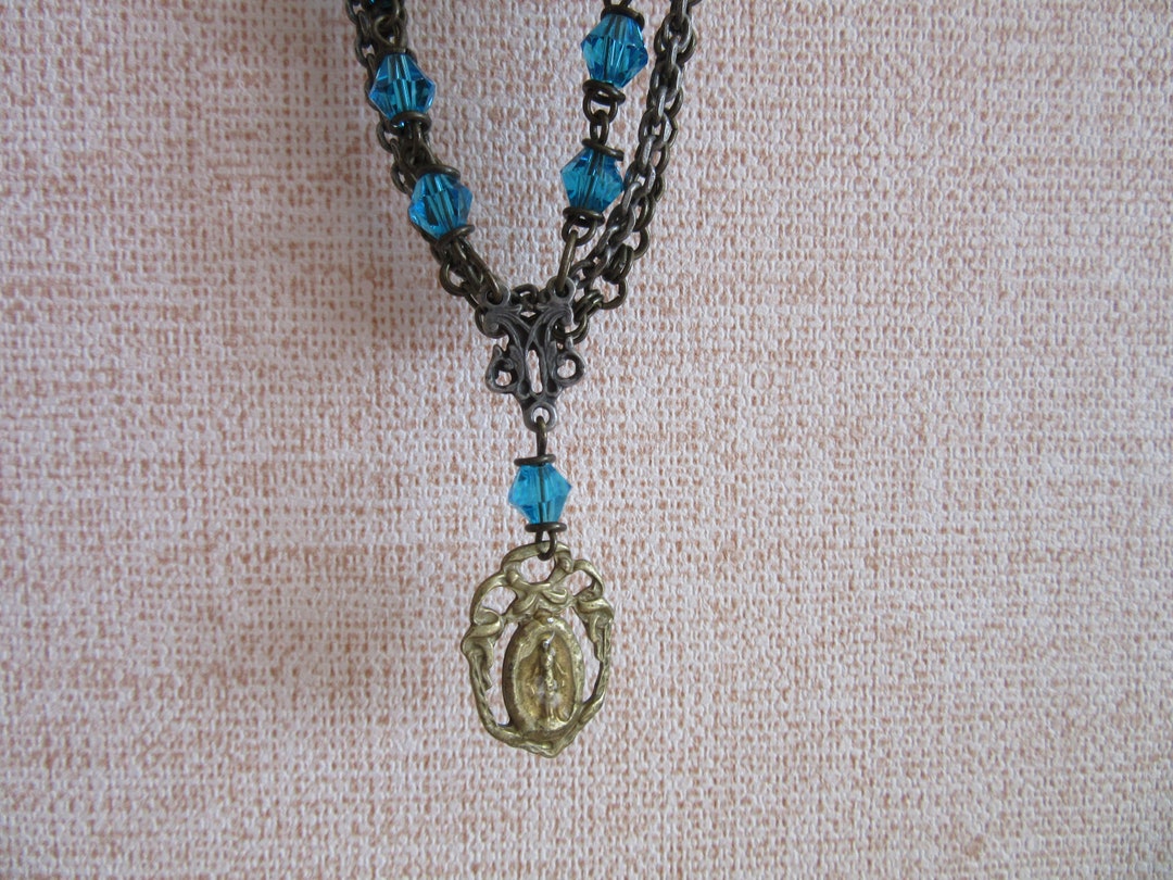 Stunning Blue and Metal Religions Relic Necklace/found at Market in ...