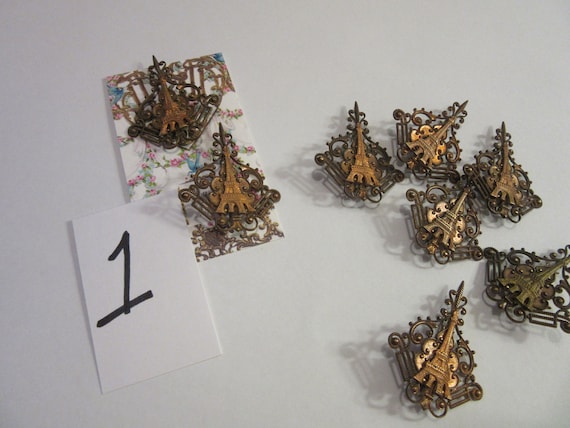 Antique Brass Filigree Eiffel Tower Brooch Pin - 1930… - Gem