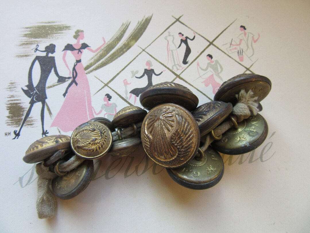 Antique French Brass Button Lot: Paris Market Find, Uniform Shank ...