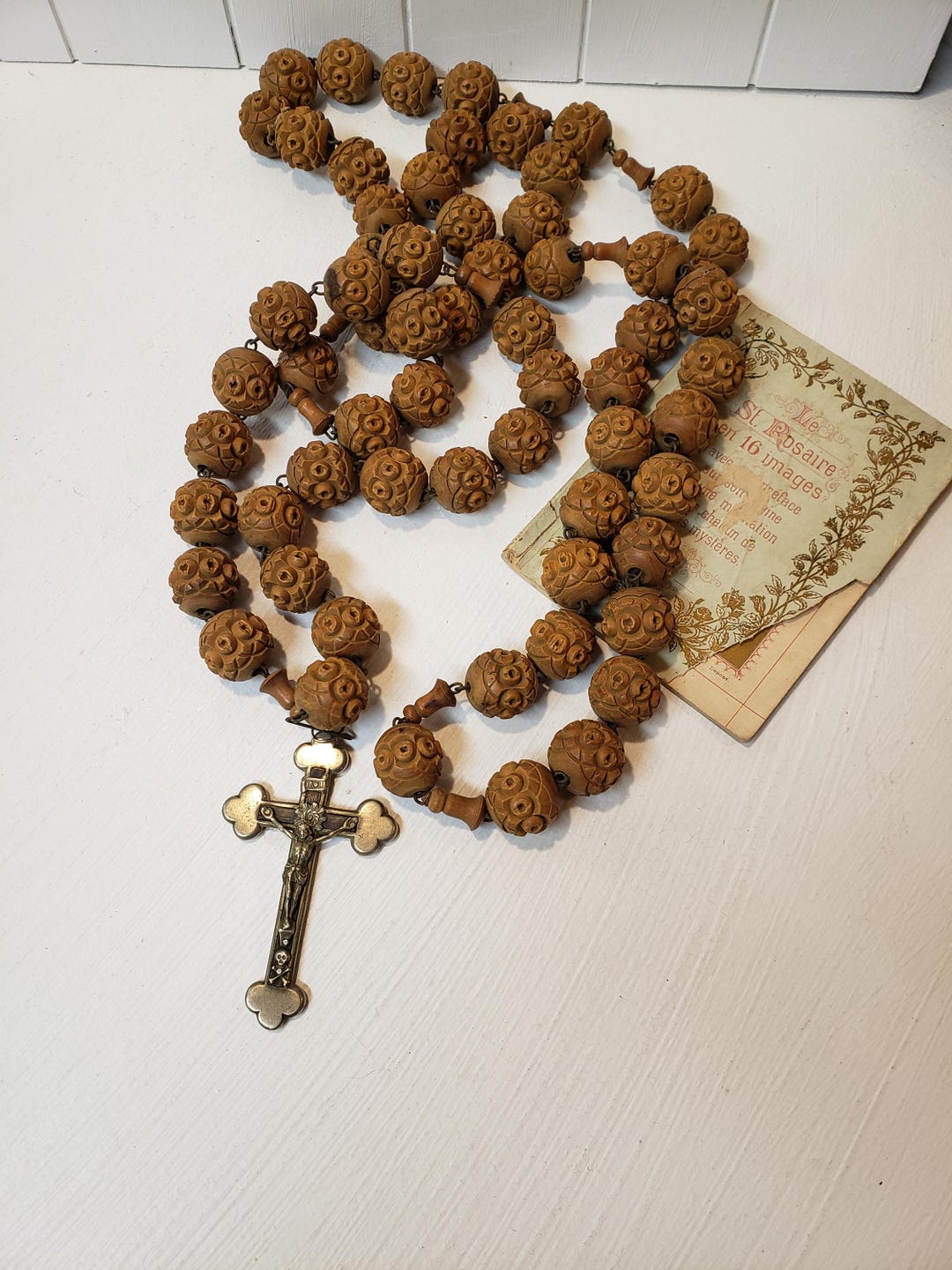 Authentic French Wooden Rosary - Catholic Wall Hanging - Vintage Prayer ...