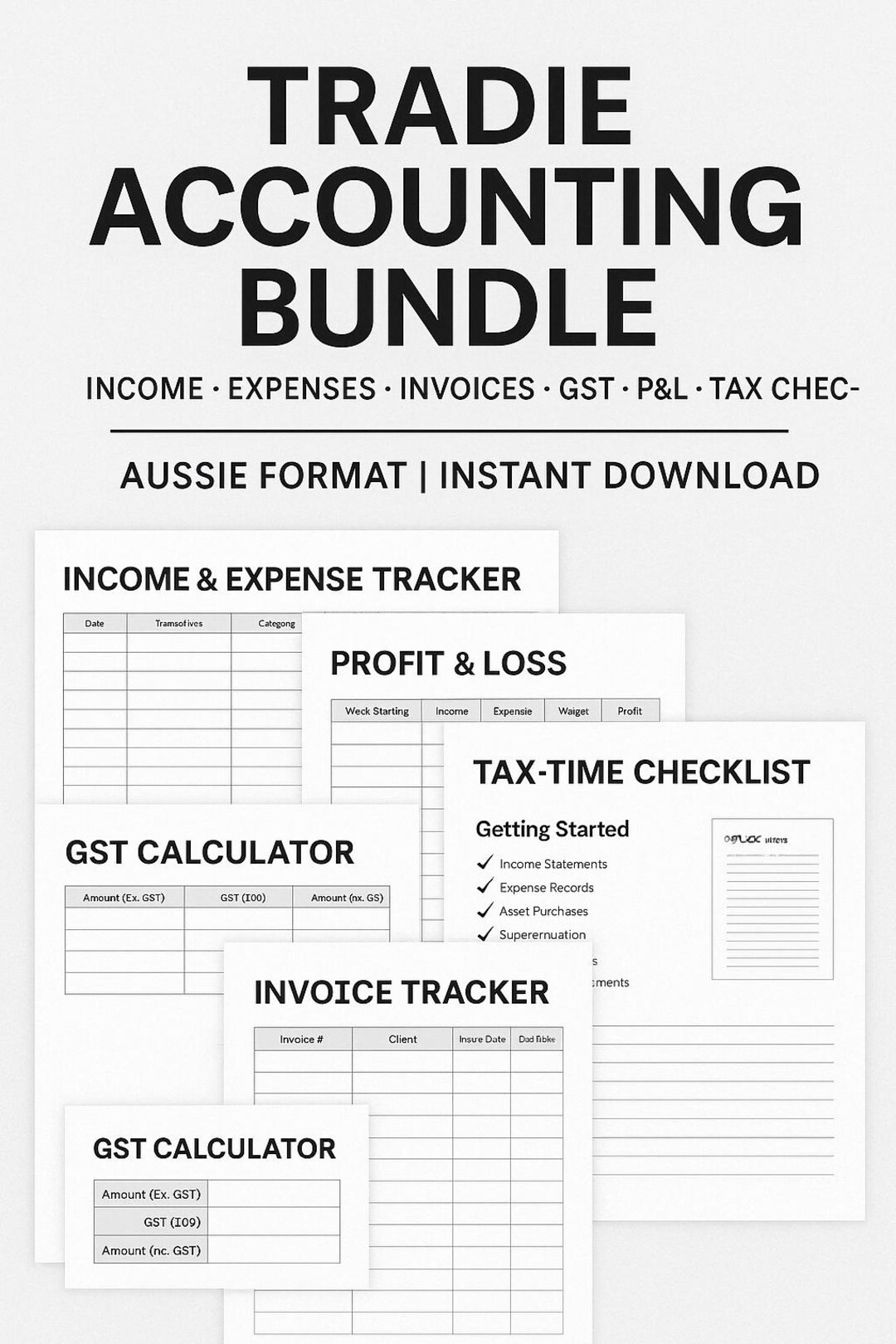Tradie Accounting Bundle | Income and Expense Tracker + GST Spreadsheet ...