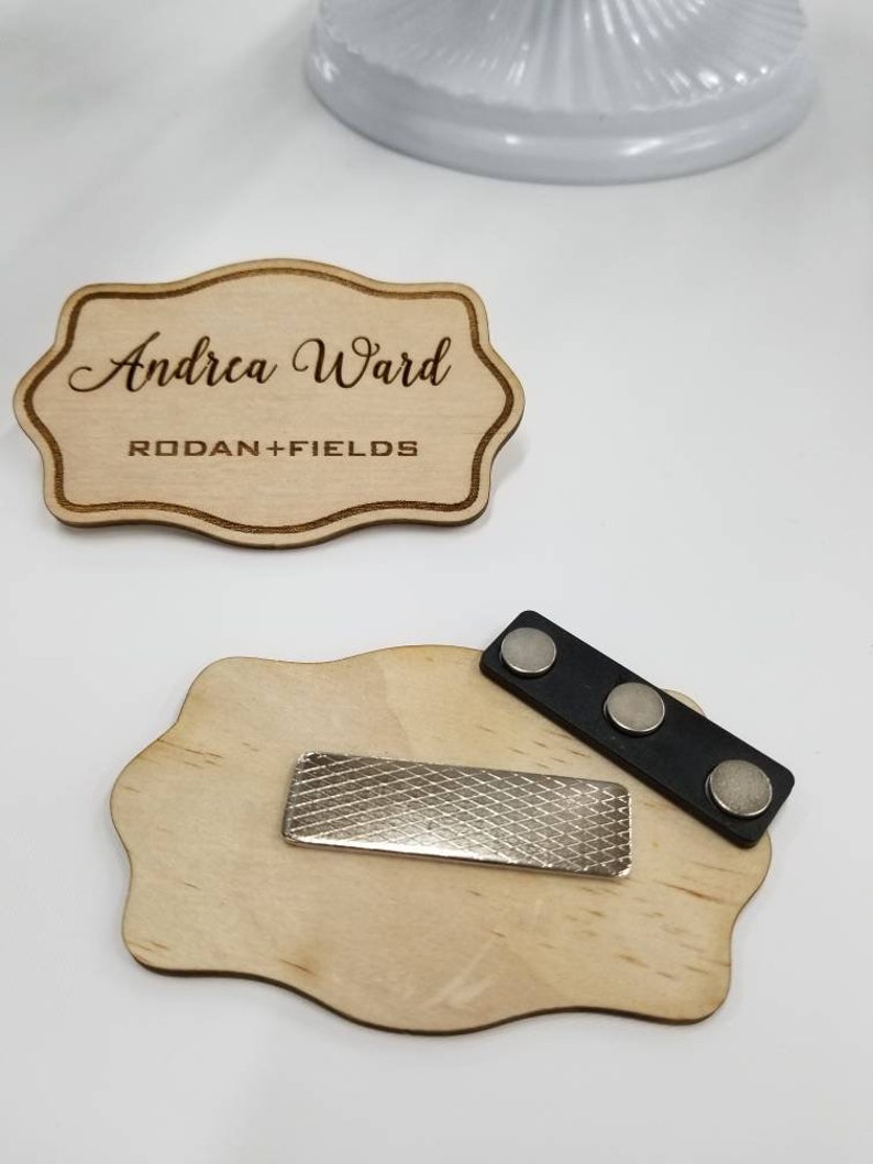 Custom Laser Cut and Engraved Wood Name Tag With Magnetic | Etsy