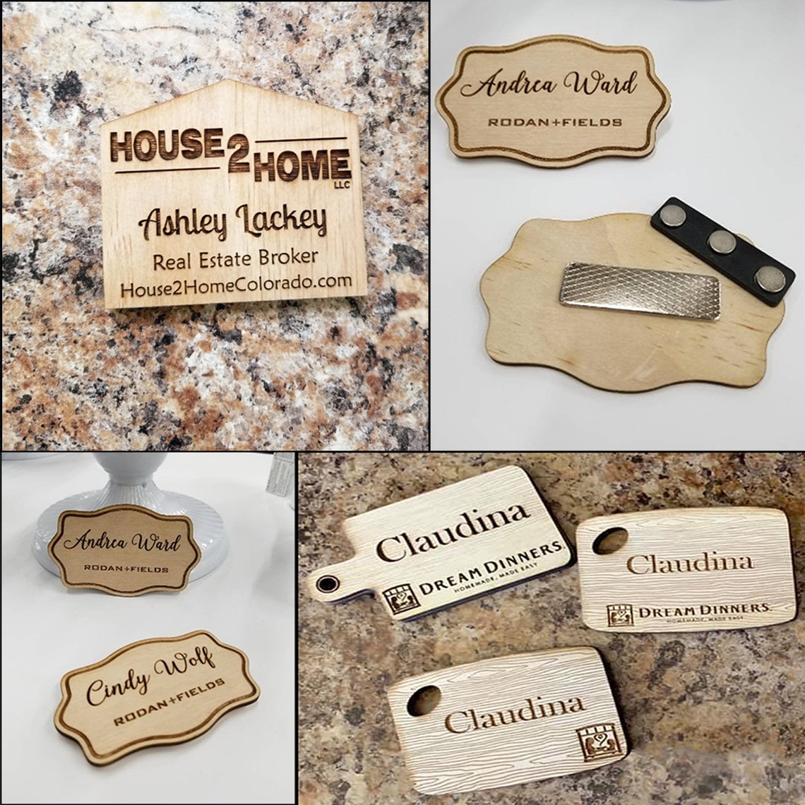 Custom Laser Cut and Engraved Wood Name Tag With Magnetic | Etsy