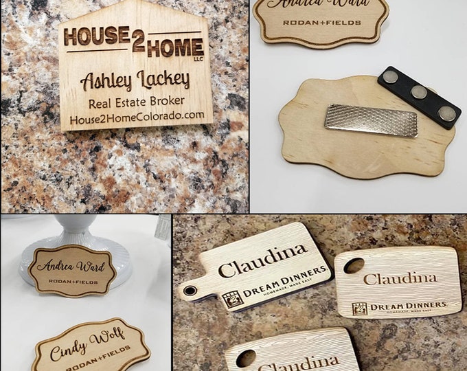 Custom Laser Cut and Engraved Wood Name Tag With Magnetic Closure - Etsy